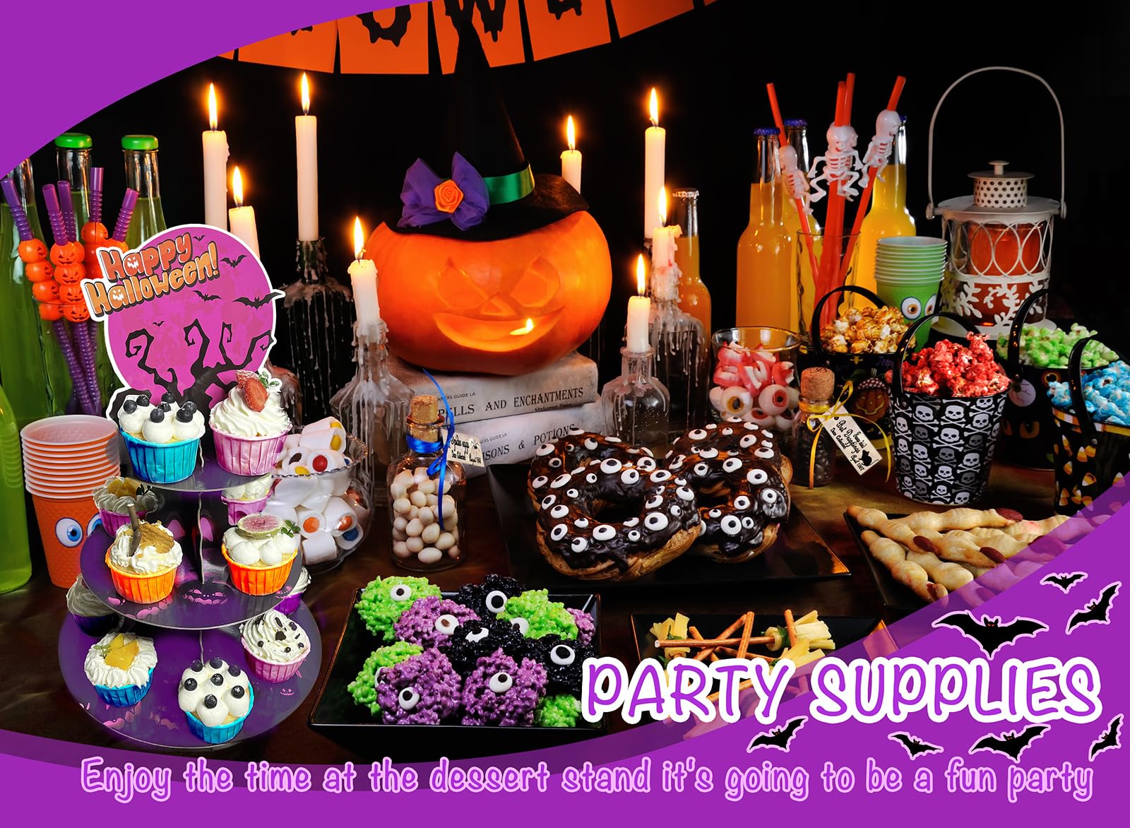 Damanse Halloween Cupcake Stand,3 Tier Cardboard Cupcake Stand Dessert Holder Tower for Halloween Decorations, Halloween Birthday Party Supplies Haunted Decor for Kids (Halloween)