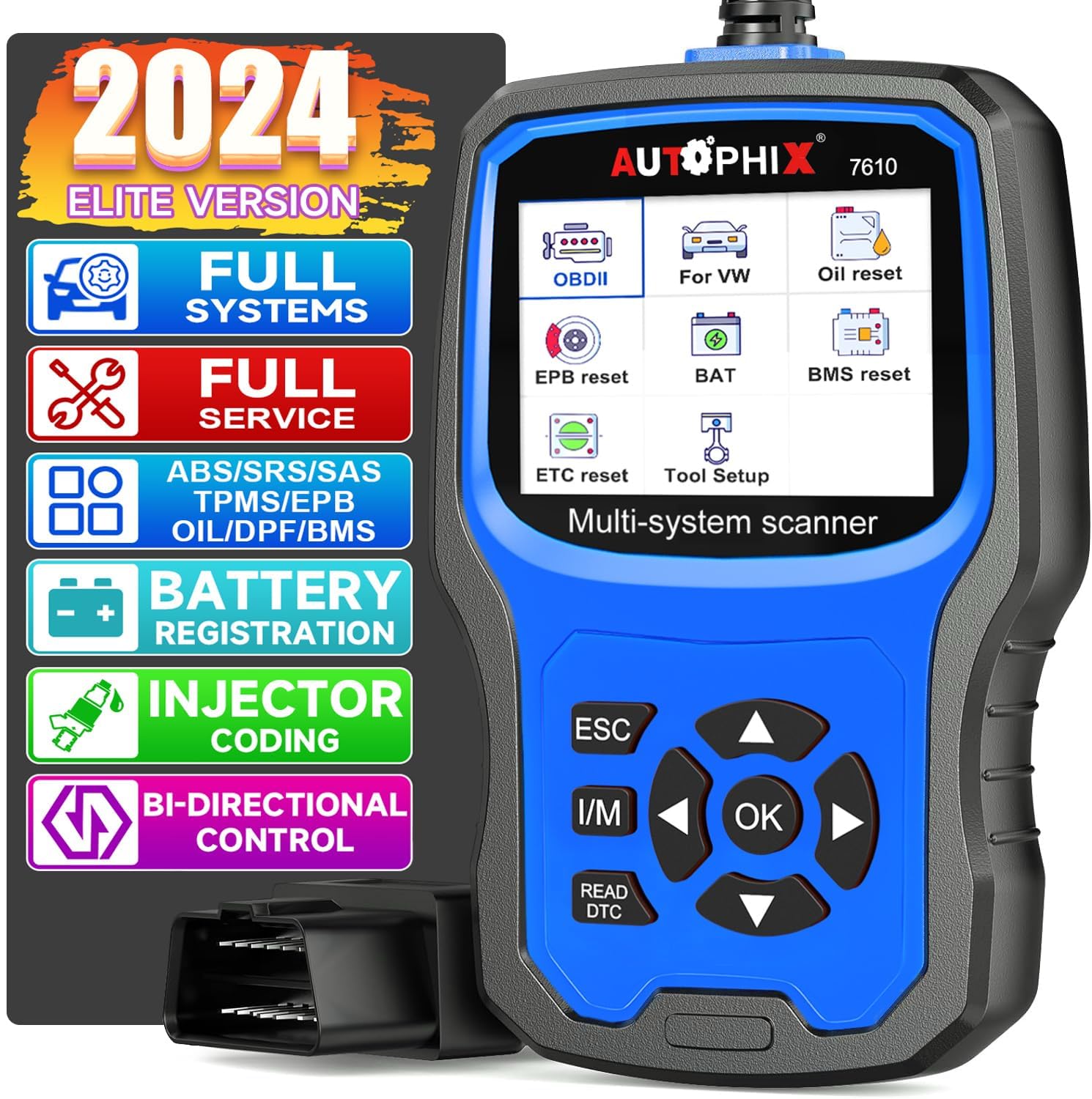 Car Code Reader for VW Audi Skoda Seat All Series, Enhanced AP7610 Full-Systems Diagnostic Scanner With Transmission EPB ABS SRS DPF TPMS Check Engine Oil Service & Brake Pad Reset Tool [New Version]