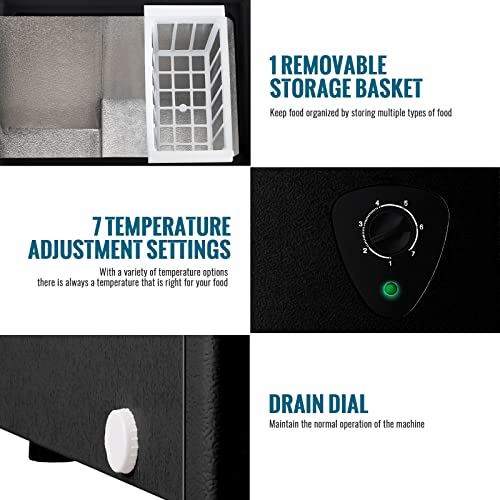 Deep Freezer Small Chest Freezer 5.0 Cu.Ft Mini Chest Freezer with 7 Temperature Settings, Compact Deep Freezer with Top Open Door, Adjustable Storage Basket, Low Noise, Energy Saving,Black