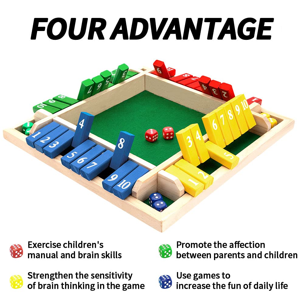 Nicecho Shut The Box Dice Game,2-4 Player Family Wooden Board Table Math Games for Adults and Kids, 8 Dices Classics Tabletop Version Games for Classroom,Home,Party or Pub