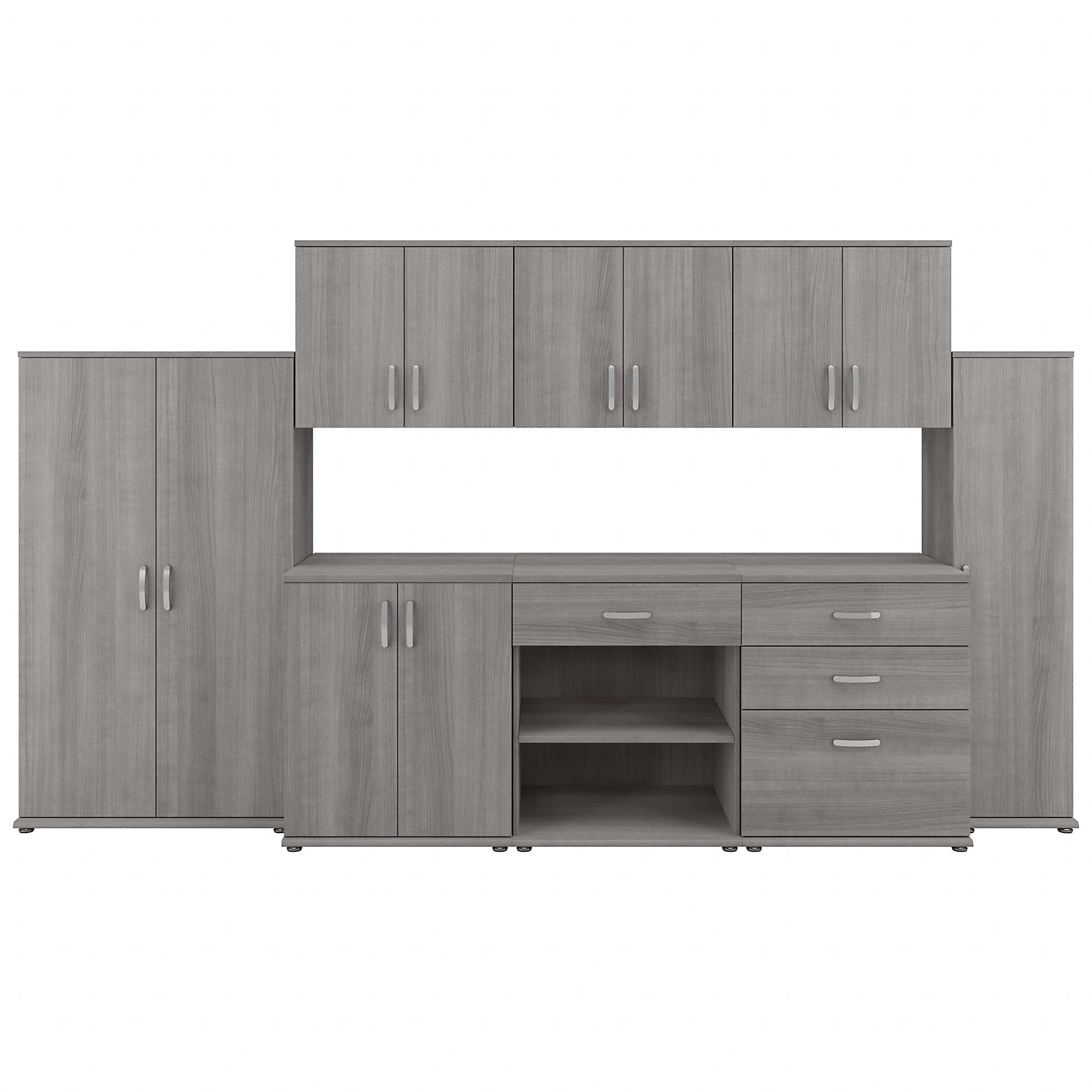 Bush Business Furniture Universal 8 Piece Modular Laundry Room Storage Set with Floor and Wall Cabinets, Platinum Gray