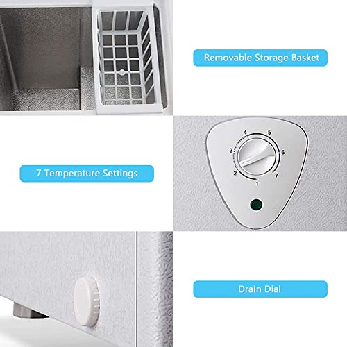 Deep Frezeer 3.5 Cubic Chest Freezer, Mini Freezer Compact Deep Freezer with Top Open Door and Removable Storage Basket, 7 Gears Temperature Control, Energy Saving, for Office Dorm or Apartment