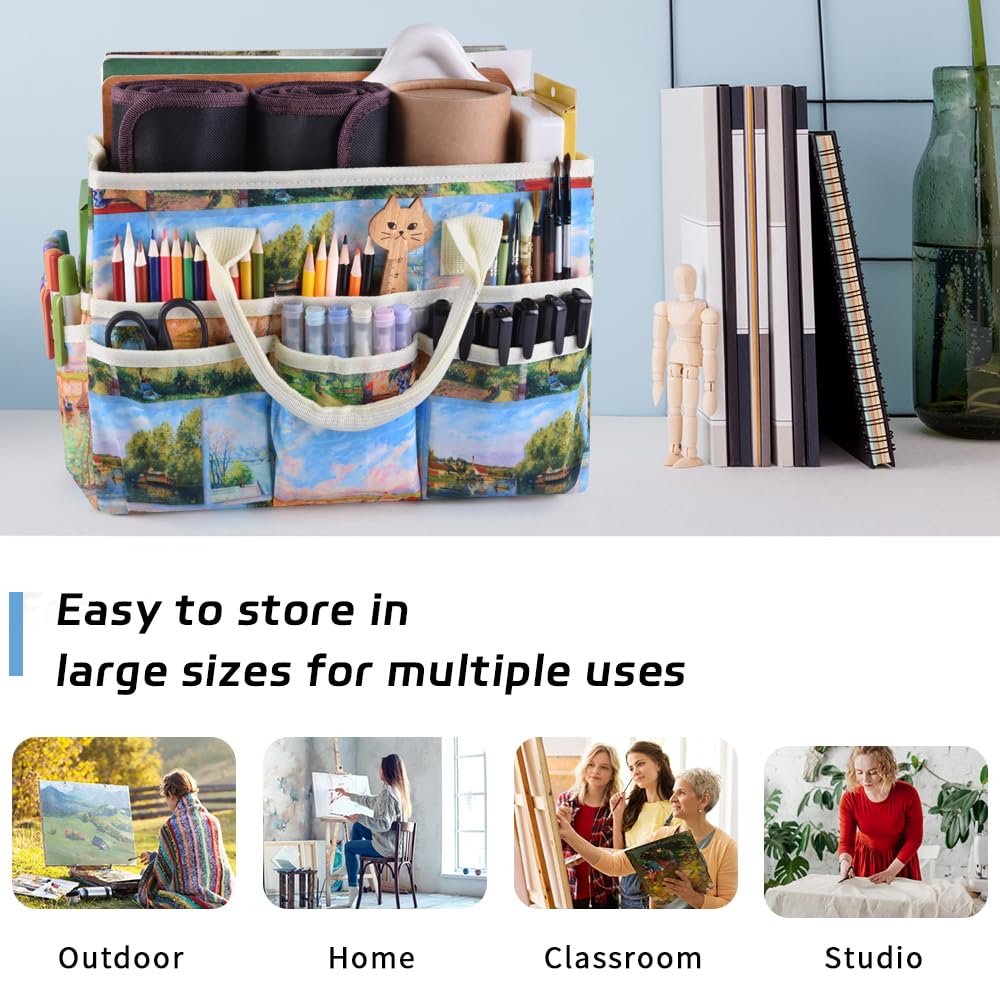 E-WEICHEN Craft Organizer Tote Bag Art Storage Caddy with Multiple Pockets Storage Containers for Art,Craft,and Office Supplies Storage Van Gogh
