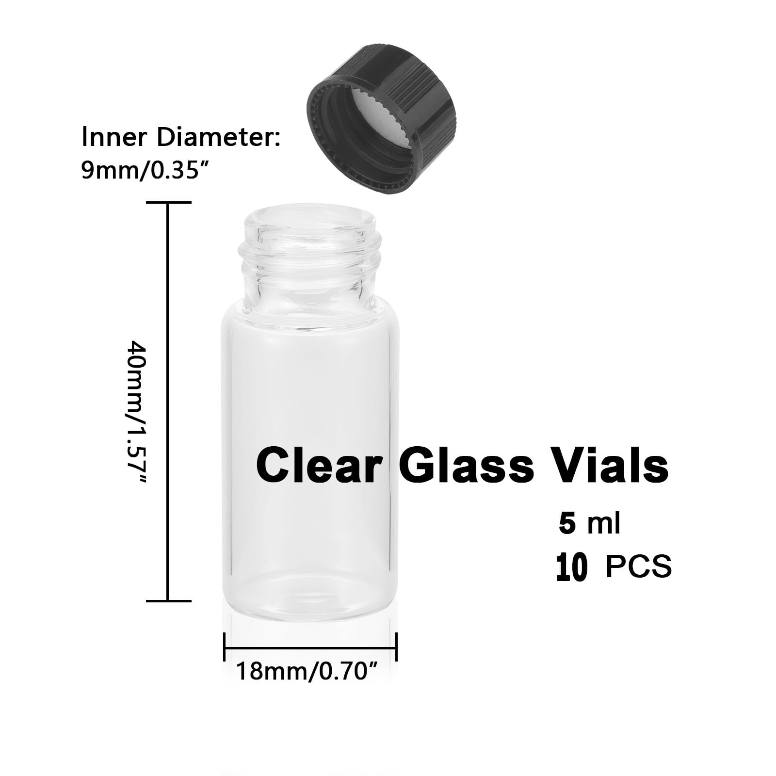 jiuwu 10 Pack Glass Vials,5 Ml Glass Vials with Screw Caps,Small Vials for Essential Oil,1/6 Oz Clear Bottles with Lids,Sample Glass Bottek for Perfume