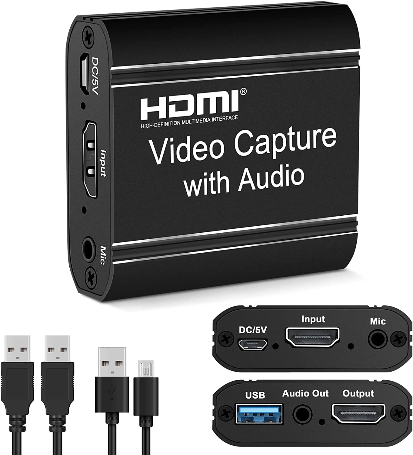 Capture Card 1080p 60fps, HDMI USB2.0 Video Game Capture Card 4K with Mic Input Audio Output for Streaming Nintendo Switch, Xbox Series X/S, Xbox One, PS4, PS5
