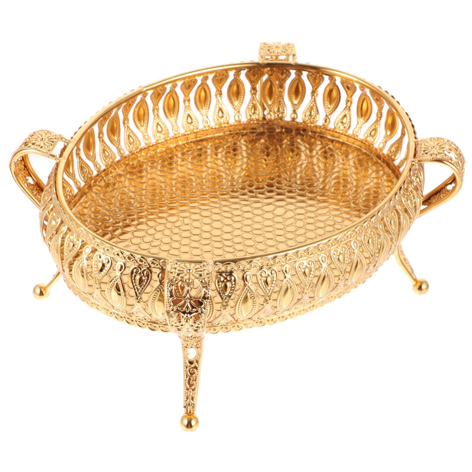 Cabilock 3 Pcs Metal Fruit Plate Offering Plate Fruit Basket Holder Serving Dishes Offering Bowl Snack Serving Tray Cookie Storage Bowl Dry Fruits Biscuit Gold Plated Iron Dried Fruit Plate