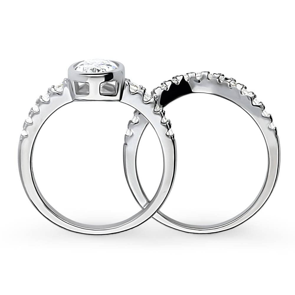 BERRICLE Sterling Silver Solitaire Wedding Engagement Rings 1.4 Carat Bezel Set Oval Cut Cubic Zirconia CZ Ring Set for Women, Rhodium Plated Size 7
