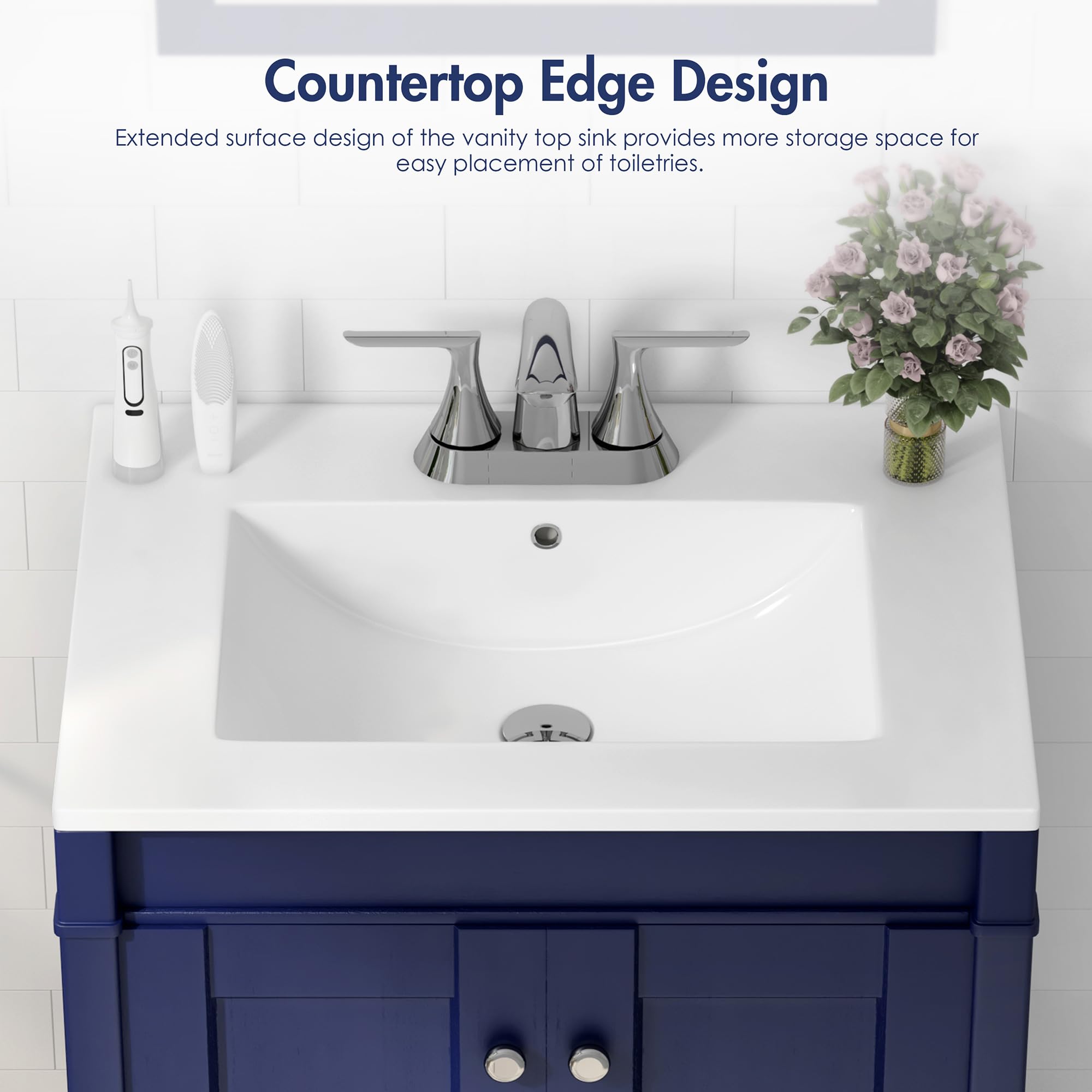 Eridanus 24"x18¼" Bathroom Sink with Three Holes (4inch Centerset), Ceramic Bathroom Vanity Sink Top with Overflow, Drop in Bathroom Vessel Sink Rectangle Ideal for Small Spaces - Glossy White