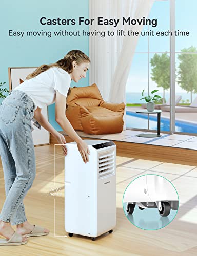 VAGKRI Portable Air Conditioners 8000 BTU 3-in-1 AC Unit with Fan & Dehumidifier, Cools up to 150 sq. ft. with Side Handles & Casters, LED Display Full-Function, Remote Control