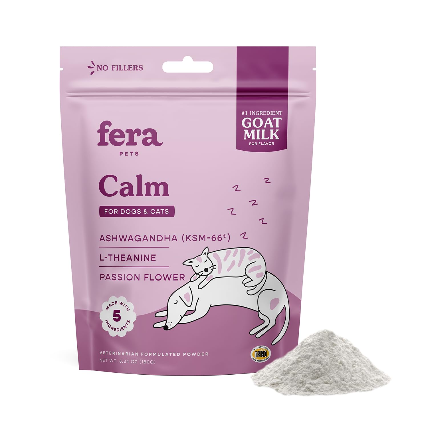 Fera Pet Organics Calming Goat Milk Cat & Dog – Vet Created - Pet Anxiety, Stress & Hyperactivity - Ashwagandha Supplement with GABA-60 Servings