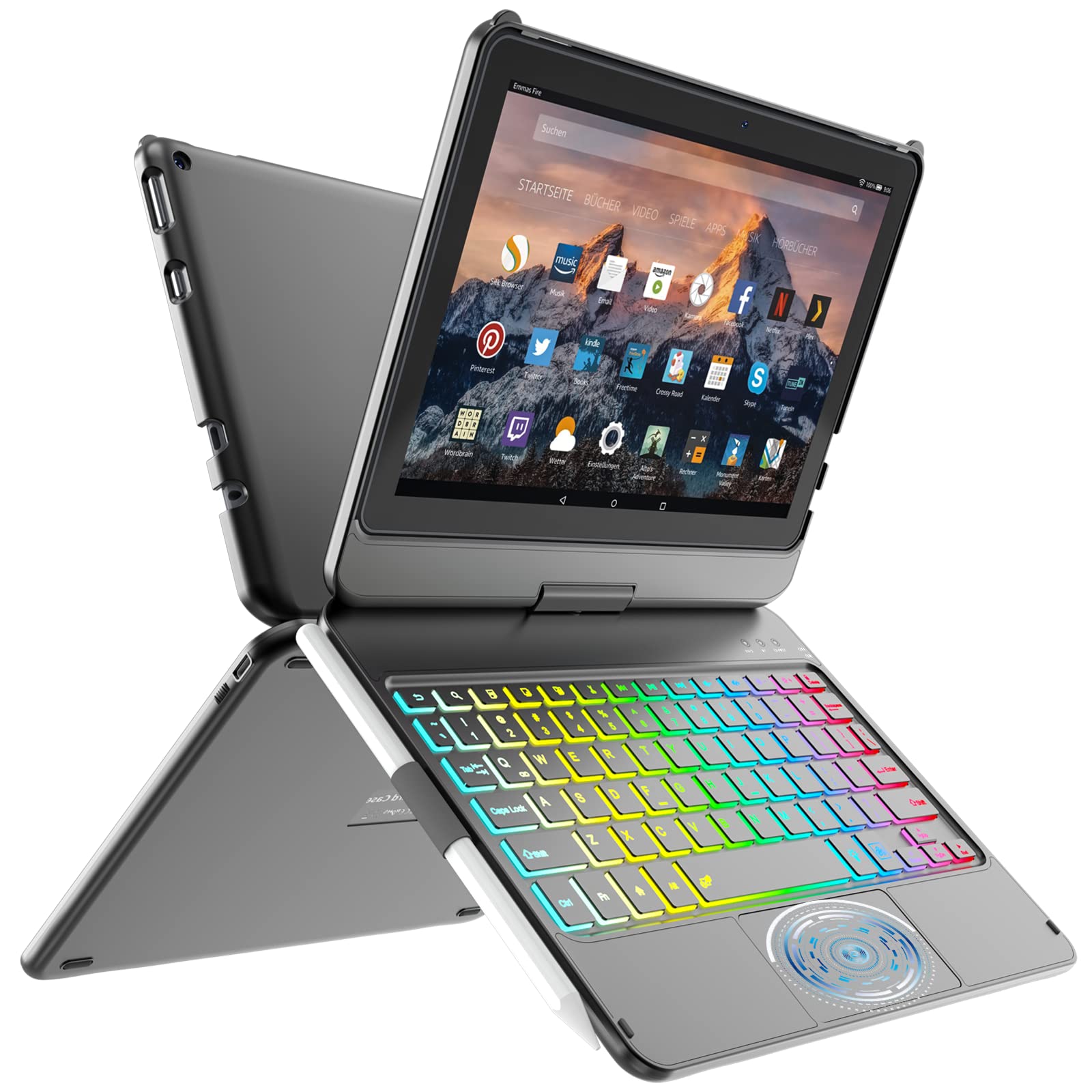 COO Keyboard Case for All-New Fire HD 10/ 10 Plus Tablet (11th Generation 2021 Release) 10.1", 360° Rotatable-7 Colors Backlit Touchpad Keyboard with Pencil Holder for Fire HD 10 Tablet