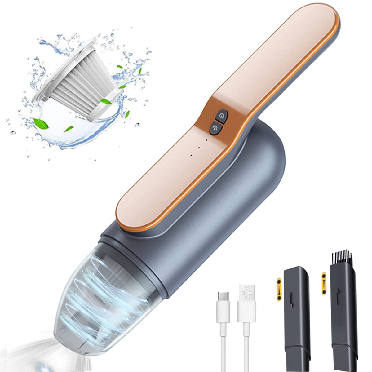 Tkkfipa Handheld Vacuum Cleaner Cordless - Vacuuming Home Dust Rechargeable High Power, Mini Vacuum Cleaners Lightweight Pet Hair Small Vac Buster for Vehicle Kitchen, dust Buster Grey+Orange