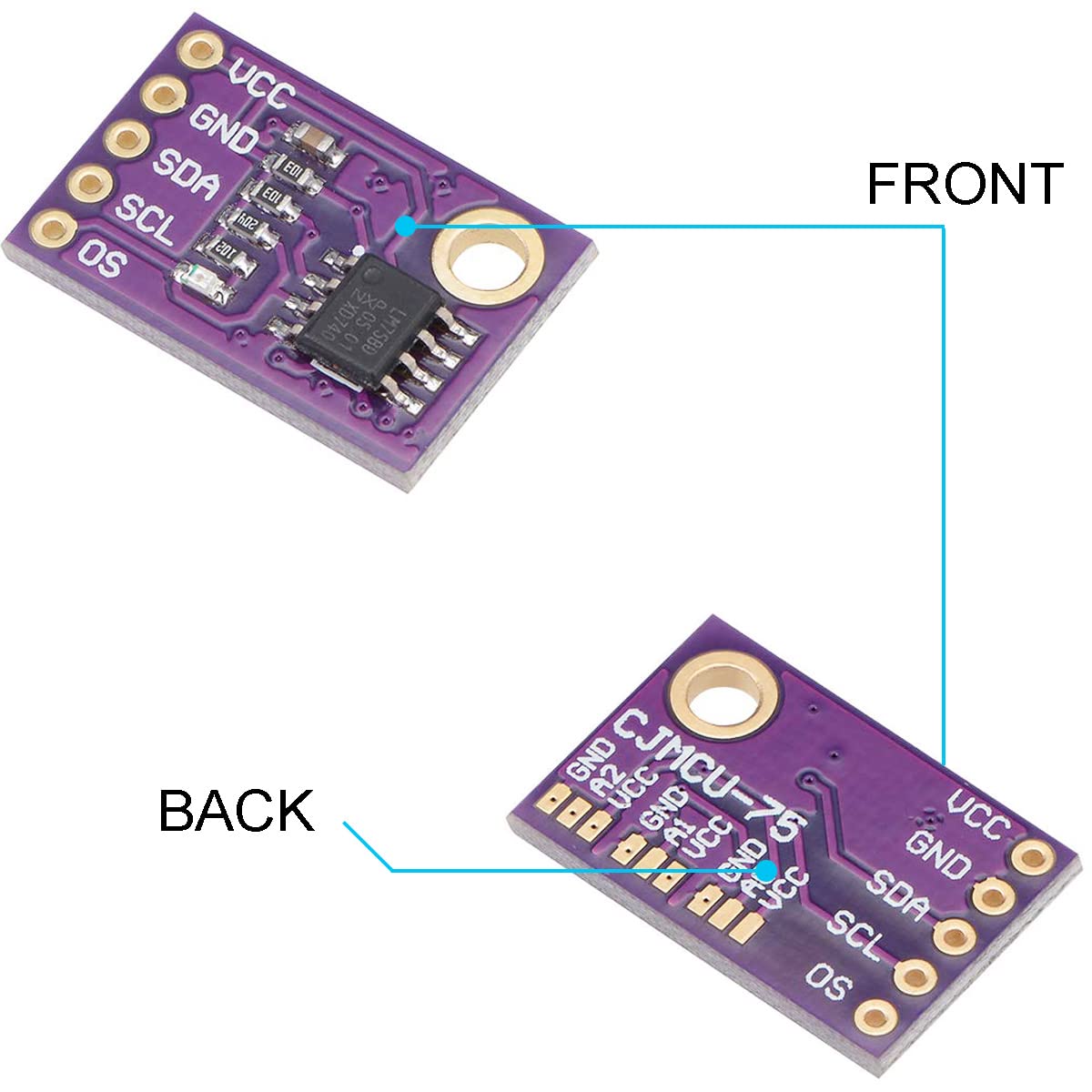 DKARDU 4 pcs LM75 LM75A Temperature Sensor Module LM75BD Sensor Module High Speed I2C IIC Interface High Precision Temperature Sensor with Dupont Cable