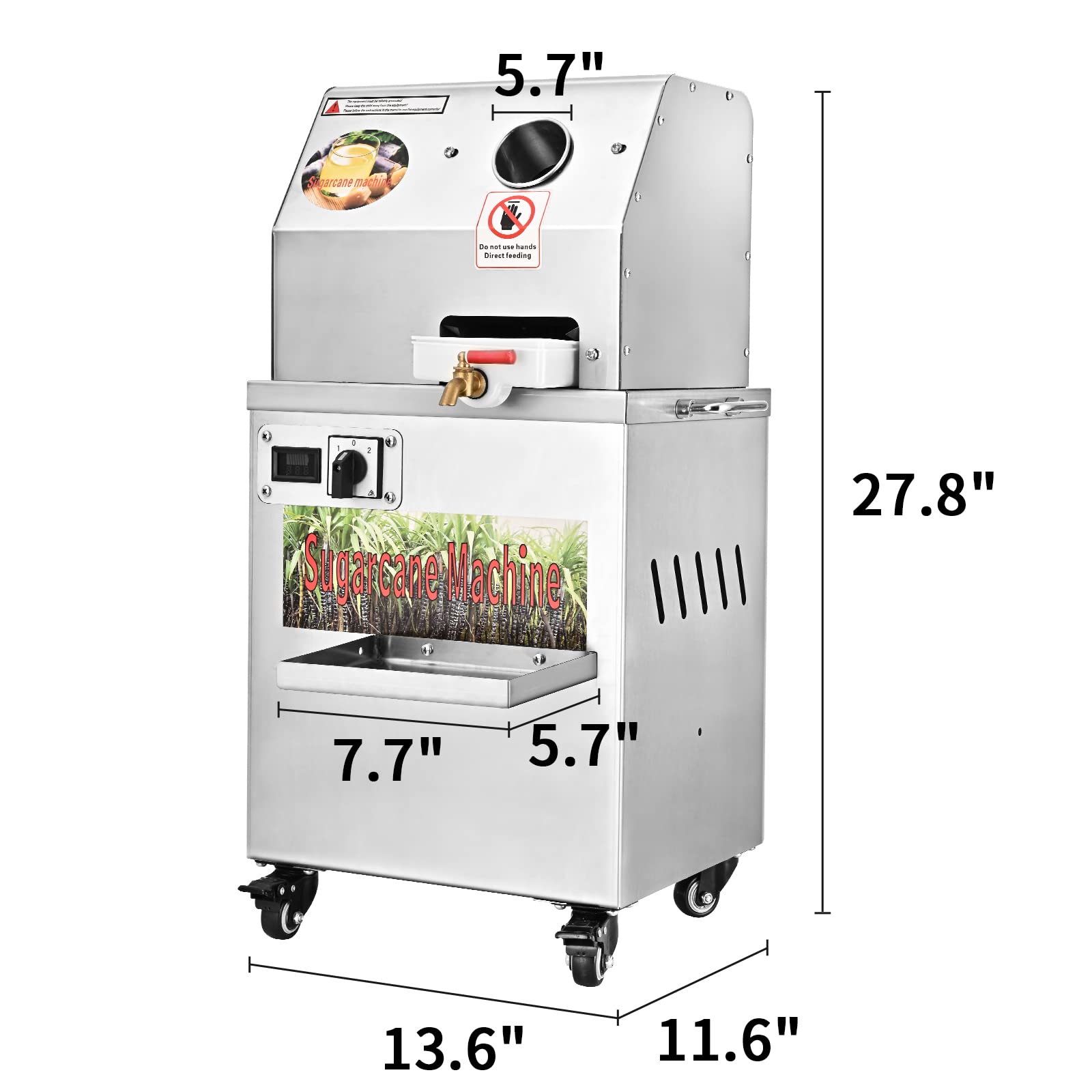 Commercial Electric Sugar Cane Juicer Sugarcane Juicing Extractor 304 Stainless Steel Celery Ginger Sweet Sorghum Press Machine, 110V 350W