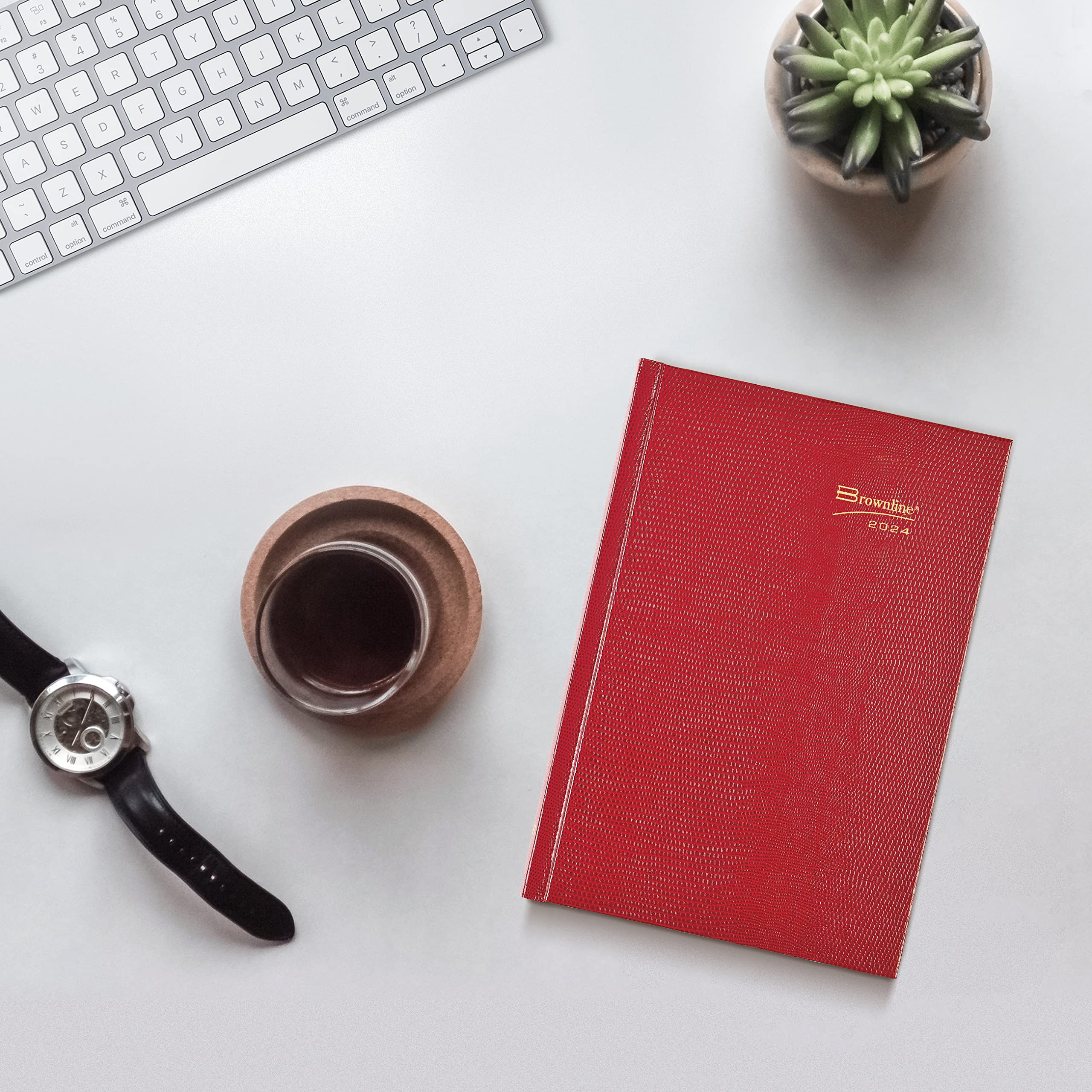 Brownline 2024 Traditional Daily/Monthly Planner, Untimed Journal, 12 Months, January to December, Perfect Binding, 8.25" x 5.75", Bright Red (CB389.RED-24)