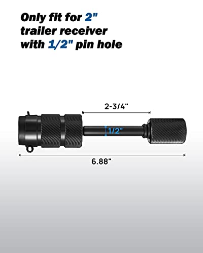 JOYTUTUS Trailer Hitch Lock, 1/2" Dia 2-3/4'' Long Pin, Fits 2" Class I/II Receiver, with 2 Keys 2 O-Rings, for Trailer Truck Car Boat, Anti-Theft and Waterproof Towing Hitch Lock