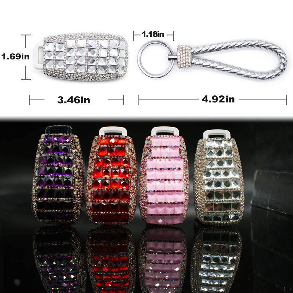 Car Key Case Key Shell Fob Key Cover Key Chain Lady key ring with Bling Diamond crystals For Mercedes-Benz C E S M CLS CLK GLK GL Class 3-button Keyless