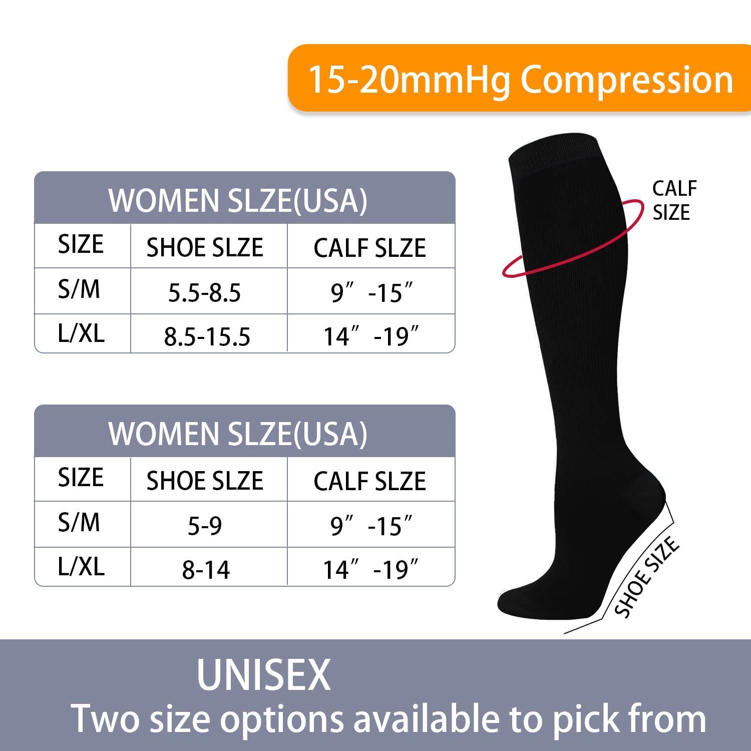 Compression Socks for Women Men Circulation 15-20mmhg Knee High Sock Best for Medical,Running,Nurses,Travel,Athletic(L/XL)