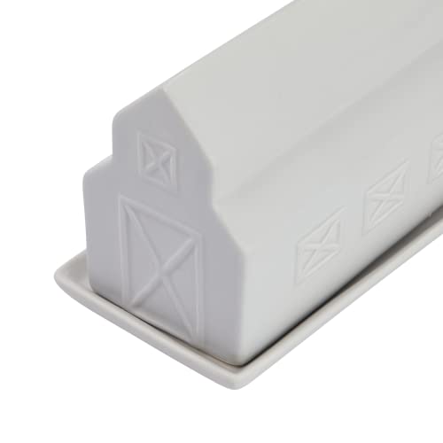 Creative Co-Op Matte Stoneware Barn Butter Dish Food Storage, 1 Pack, White
