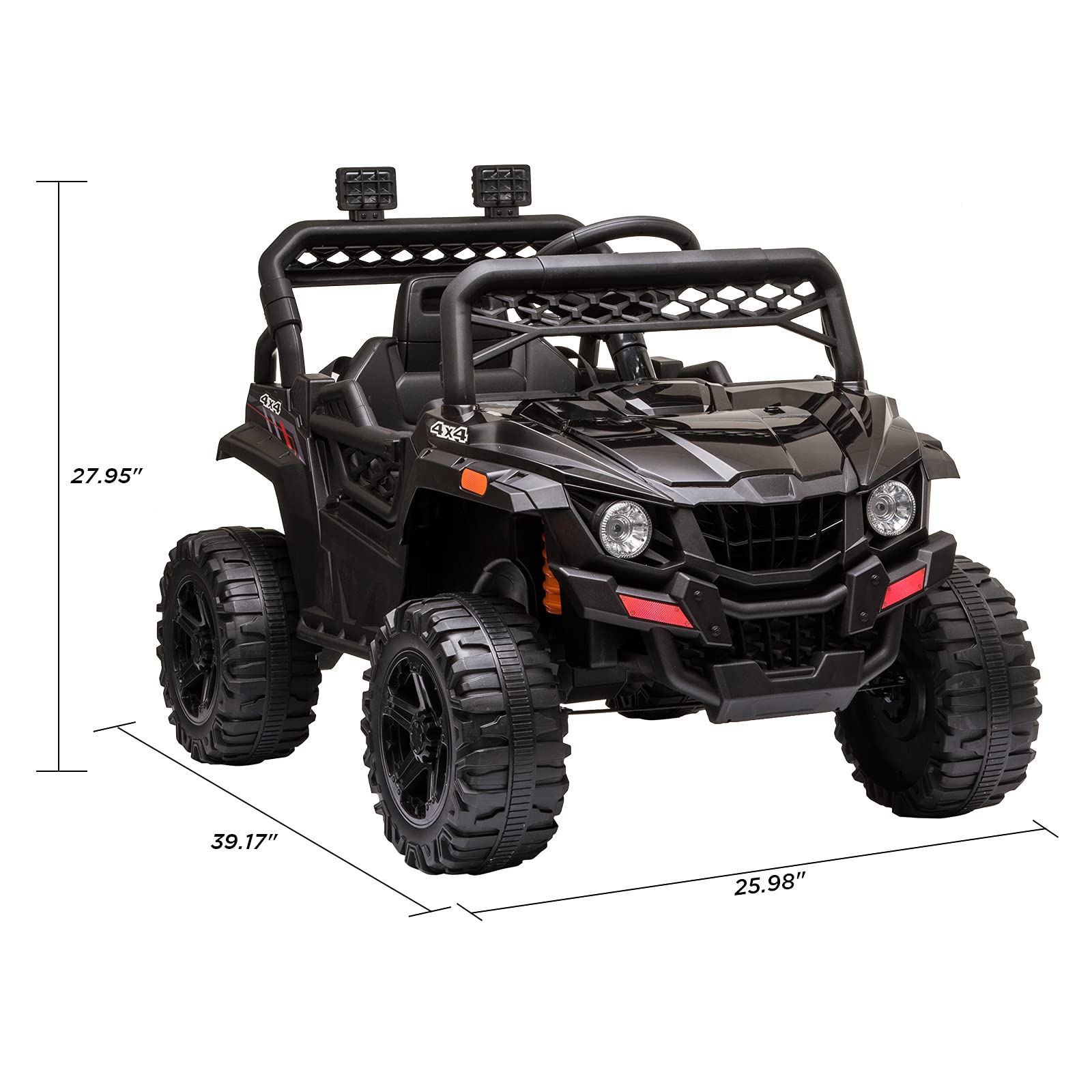 Nasitip 12V Kids Ride On Car Truck w/Parent Remote Control, Spring Suspension, LED Lights, AUX Port, Music (Black, no Tent)