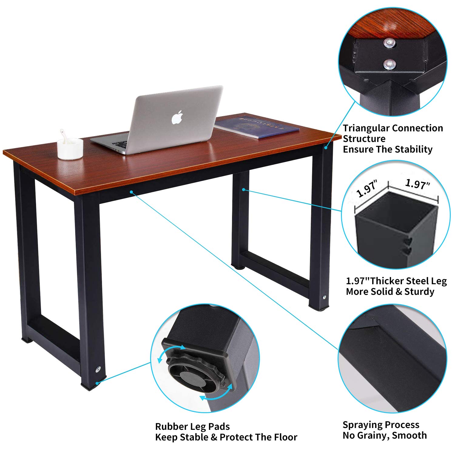 Computer Desk 47" - Modern Simple Style Home Office Desk Sturdy Laptop Notebook Study Student Writing Table Work Corner Desk, Teak