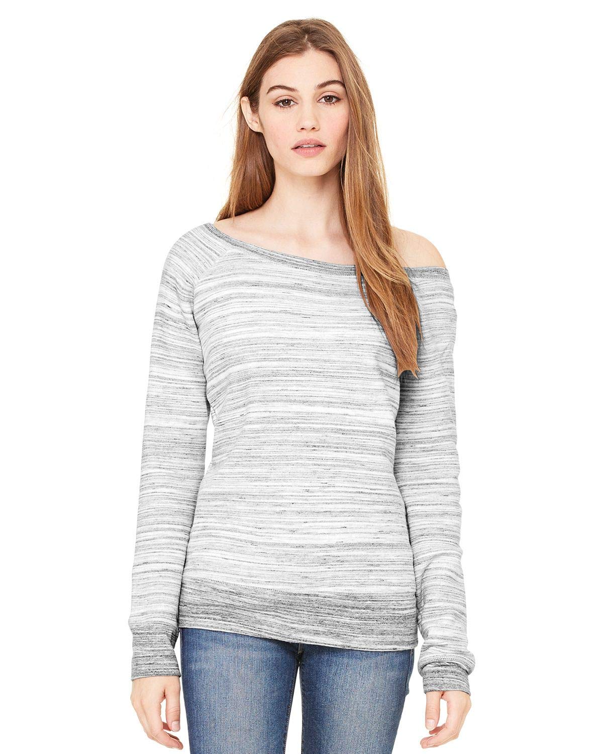 Bella Canvas Women?s Sponge Fleece Wide Neck Sweatshirt Blue Triblend X-Large