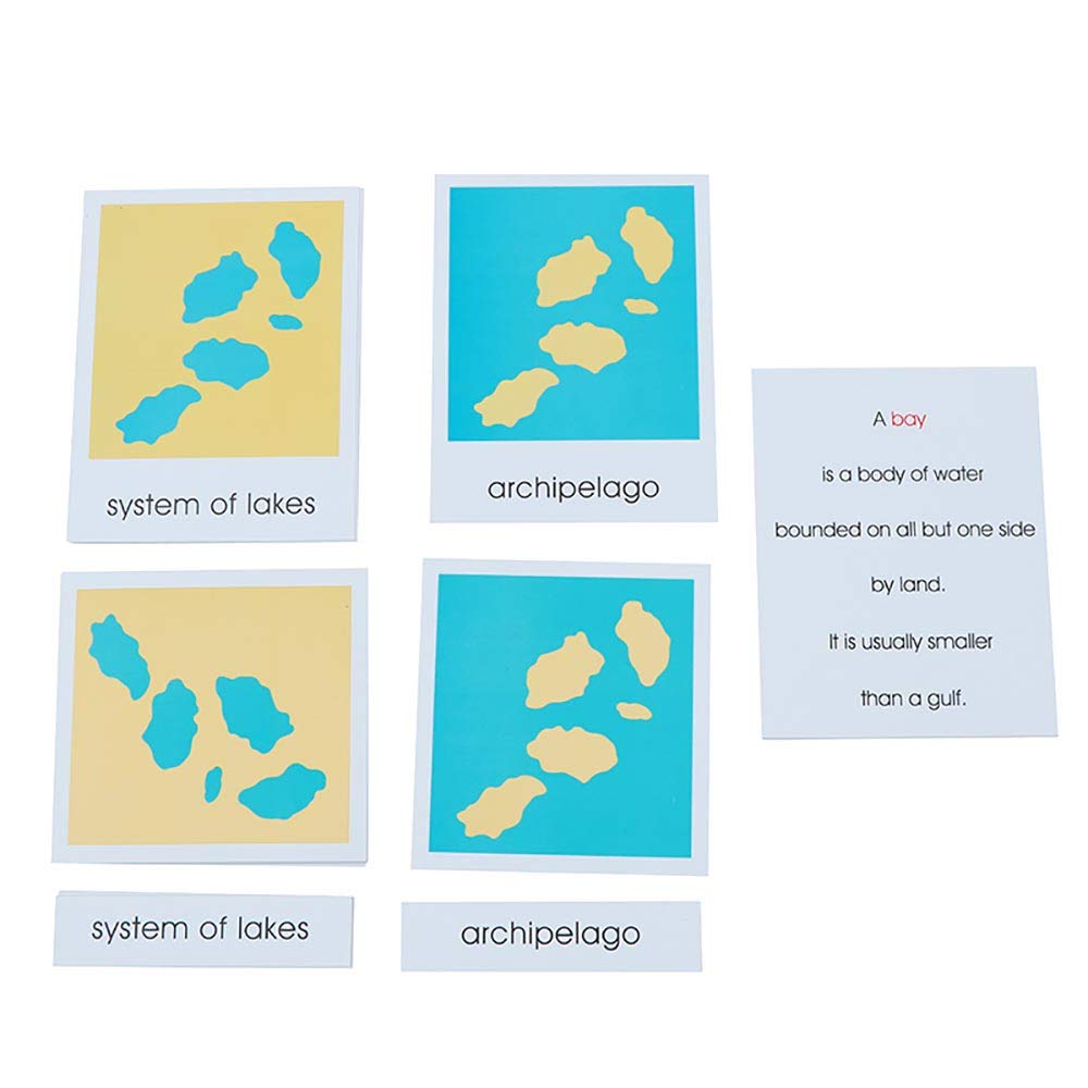 Kghios Land and Water Form Cards Set- Montessori Materials for Kids Geography Educational Tools Preschool Early at Home Learning Toys