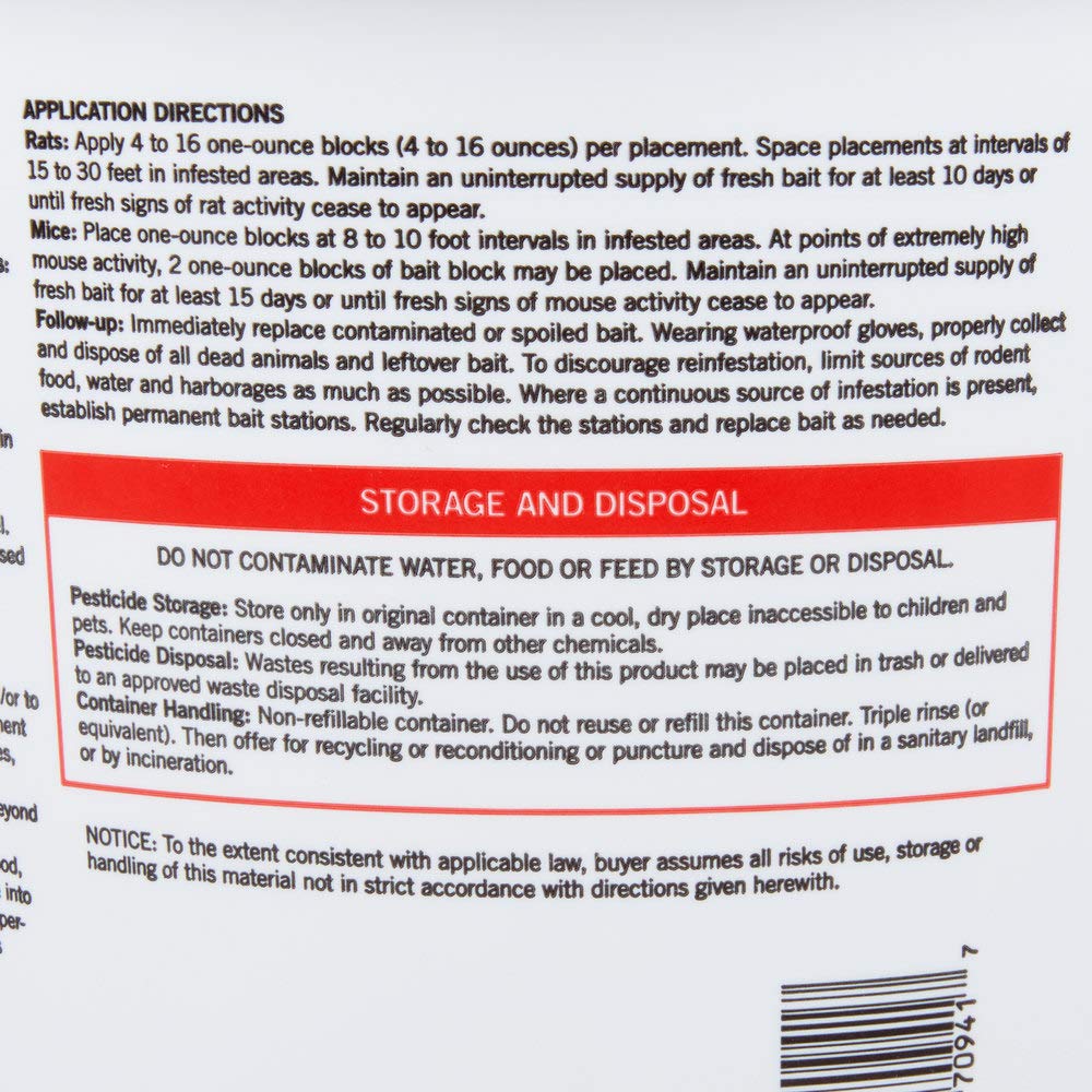 JT Eaton 709-AP Bait Block Rodenticide Anticoagulant Bait, Apple Flavor, for Mice and Rats (Pail of 144)