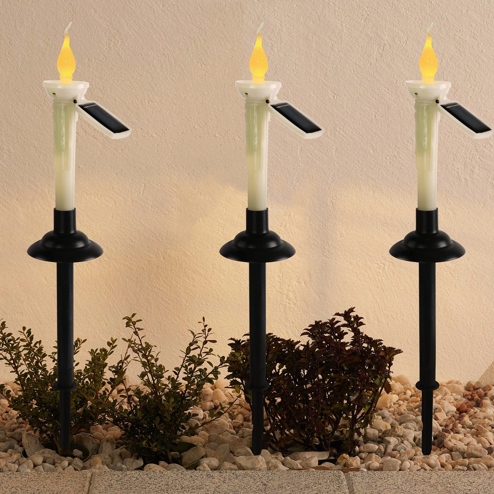 Solar Window Candles with Candlesticks Holders, PChero 6 Packs Waterproof Rechargeable LED Taper Candles with Dusk to Dawn Light Sensor for Outdoor Garden Patio Table Windowsill Decor
