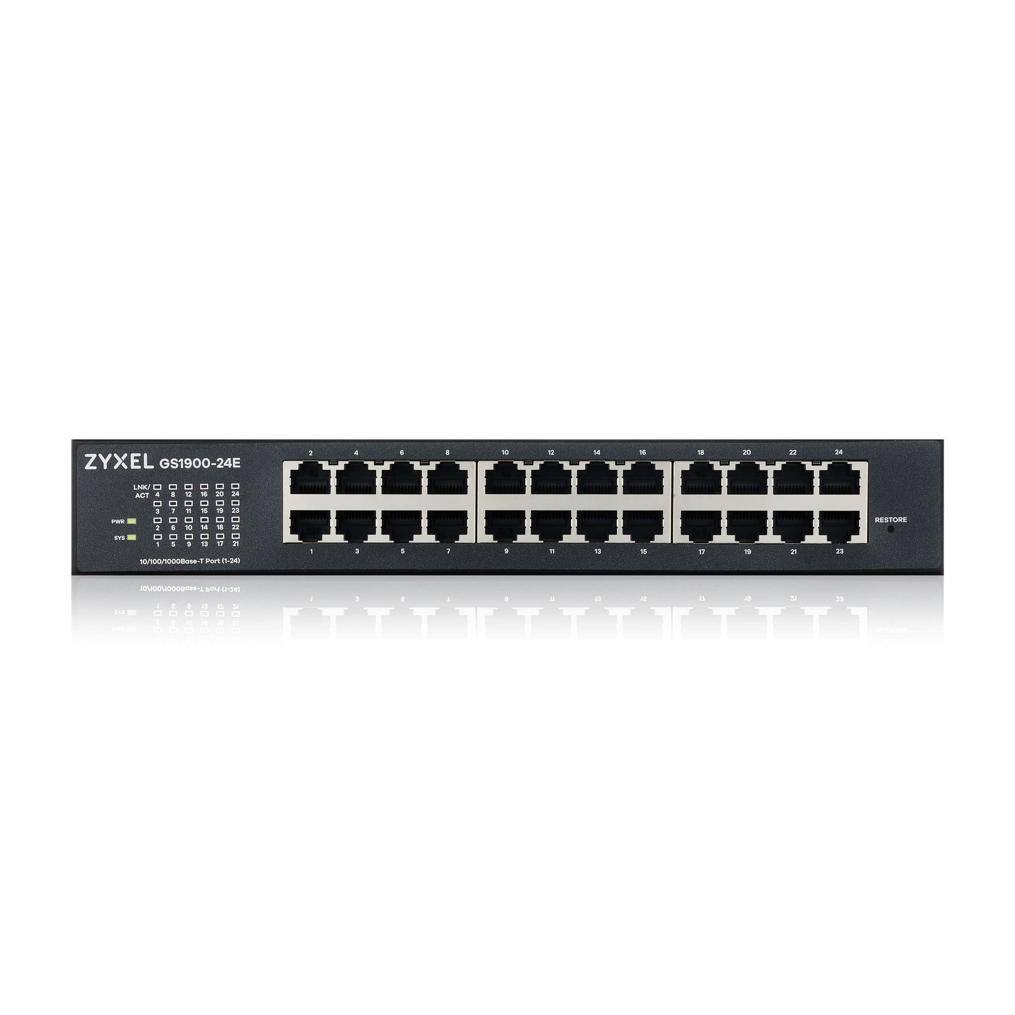 ZYXEL 24-Port Gigabit Ethernet Smart Switch (GS1900-24E) - Managed, Small Form Factor, Limited Lifetime Protection