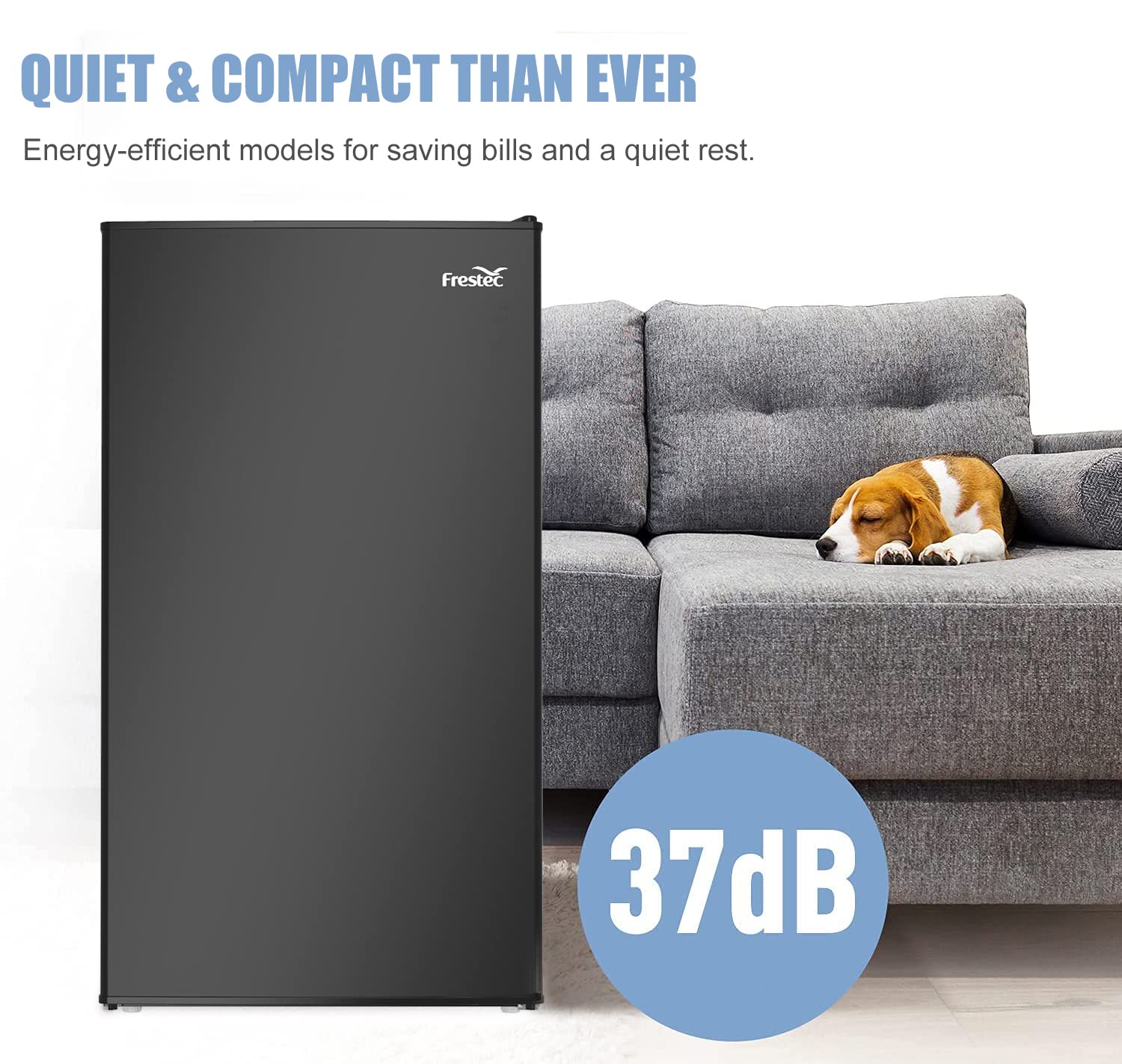 Compact Fridge 3.2 CU.FT. Mini Dorm Refrigerator Small Fridge with Freezer, 37 dB Low Noise, Adjustable Temperature, Reversible Door, for Home Office Dorm or RV (Black)
