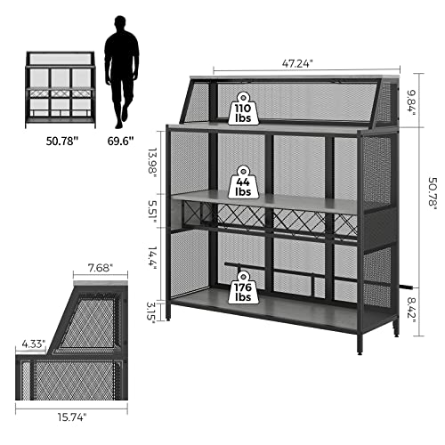 KFO Home Bar Unit, 4 Tier Bar Cabinet with Footrest, Industrial Metal Liquor Cabinet with Wine Rack Storage Shelf, Buffet Cabinet for Home Kitchen Pub (Black)