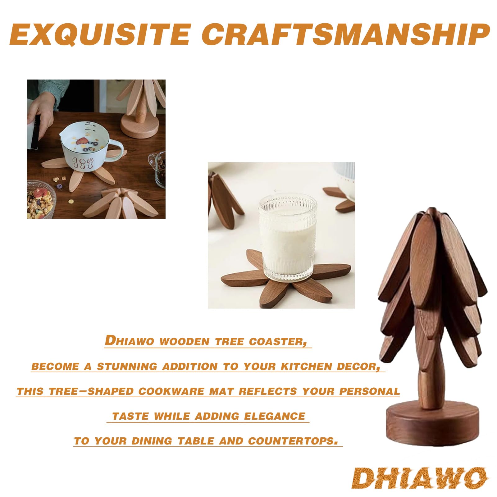 Dhiawo Wooden Tree Coaster, 2024 New Tree Coaster, Wooden Tree Coaster, Tree Shape Trivets Set, Wooden Trivets for Hot Dishes,Tree Shape Trivet Set Coaster for Teapot Hot Pots (A)