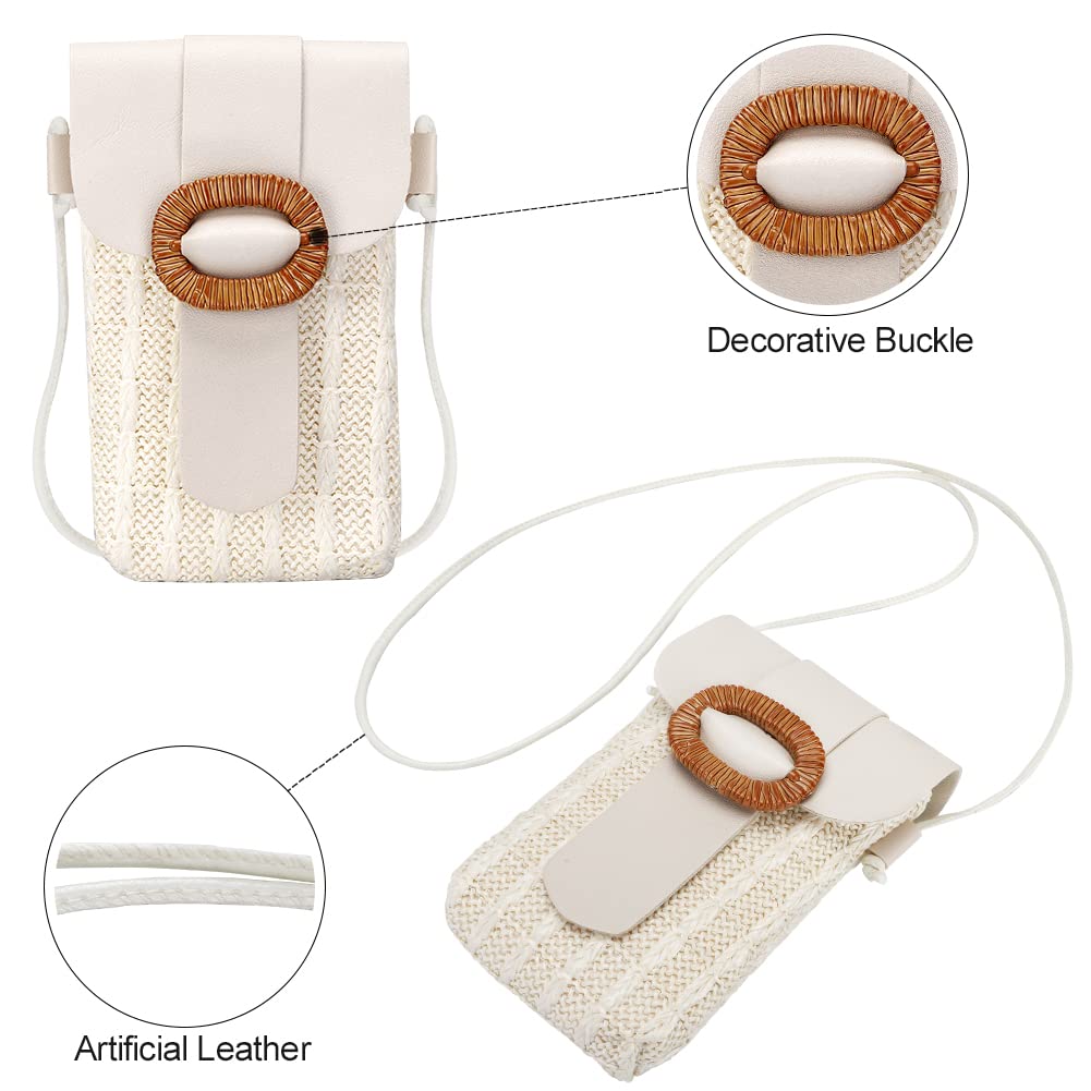 Soleebee Boho One Shoulder Crossbody Phone Bag Small Shoulder Bag Mini Wallet for Women Storage Bag Woven Leather Trim Phone Bag, Oval