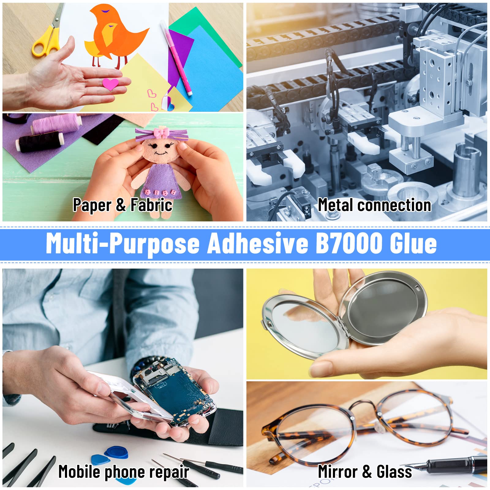 B-7000 Clear Glue Adhesive for Crafting, Industrial Strength Semi Fluid B7000 Glue with Precision Applicator Tips, Art Dotting Stylus Pens for DIY Rhinestone Jewelry Bead Making(2 PCS, 50 ML/ 2.1 oz)