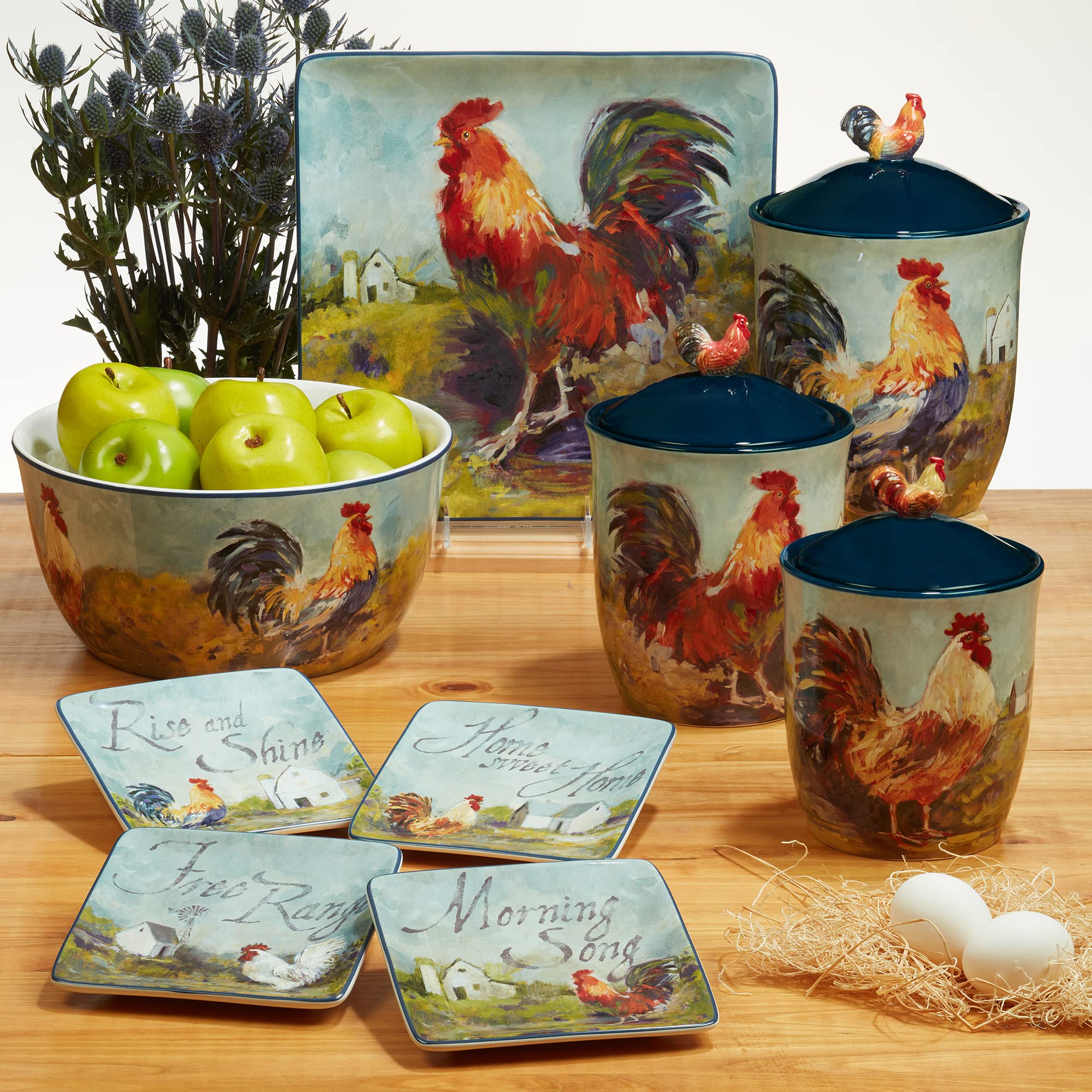 Certified International Rooster Meadow Oval Platter, 16" x 12" x 1.25", Large, Multicolor