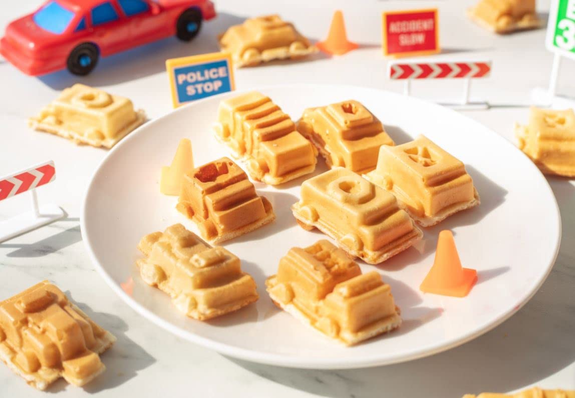 Cars & Trucks Mini Waffle Maker - Make 7 Fun Different Vehicles- Police Car Firetruck Construction Truck & More Automobile Shaped Pancakes- Electric Nonstick Iron for Kids, Easter Basket Stuffer Gift