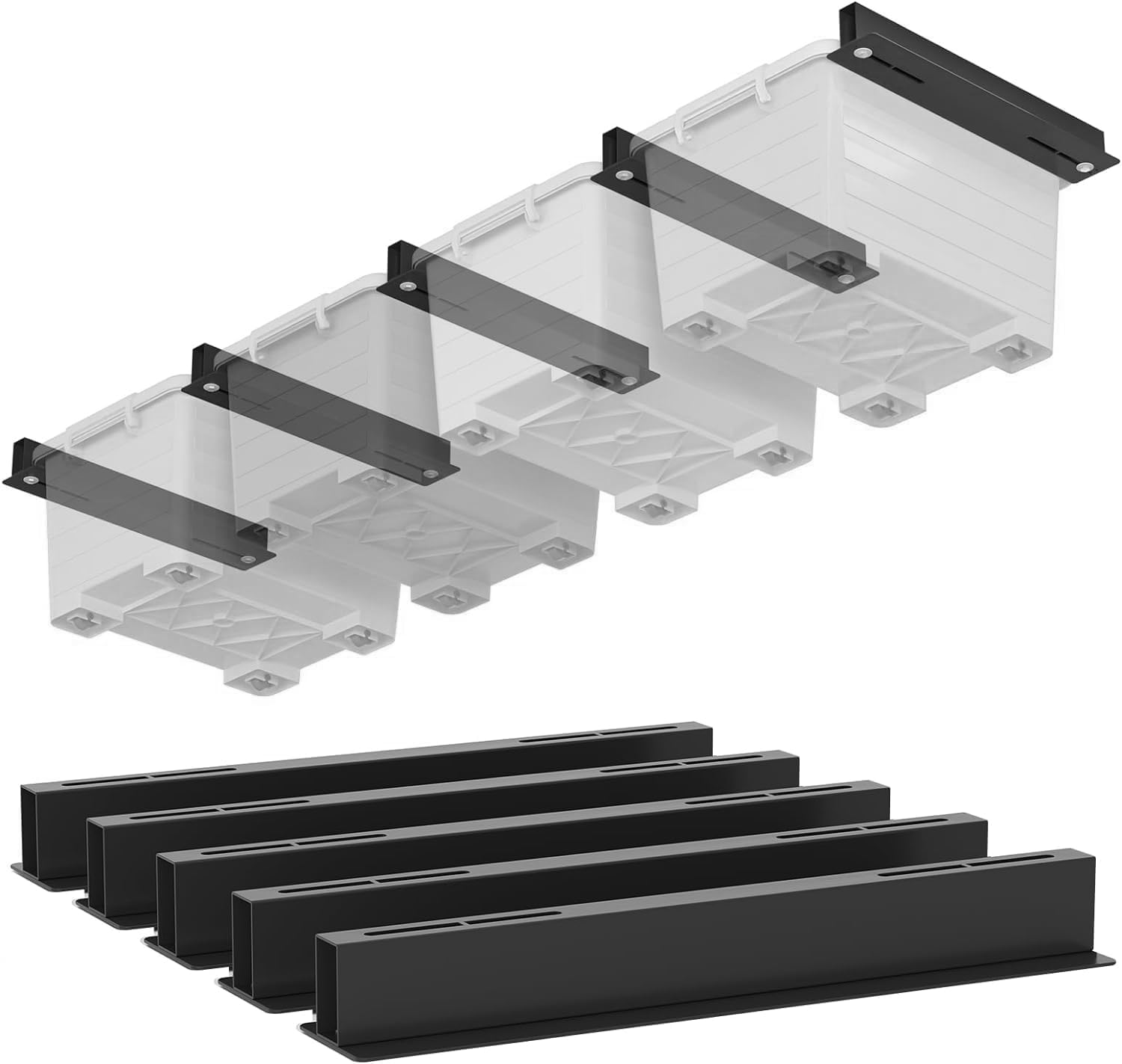 Overhead Garage Storage Rack, Ceiling Racks for Utility Bins, Heavy Duty Ceiling Storage Racks, Storage Bins Organization Ceiling Rack Storage Rails System (5 Pack for 4 Bins, Bins are Not Included)