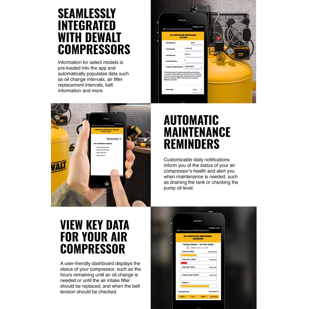 DEWALT 60 Gal. 3.7 HP 175 PSI Stationary Vertical Air Compressor with Air Compressor Monitoring System (DXCM602A.COM)