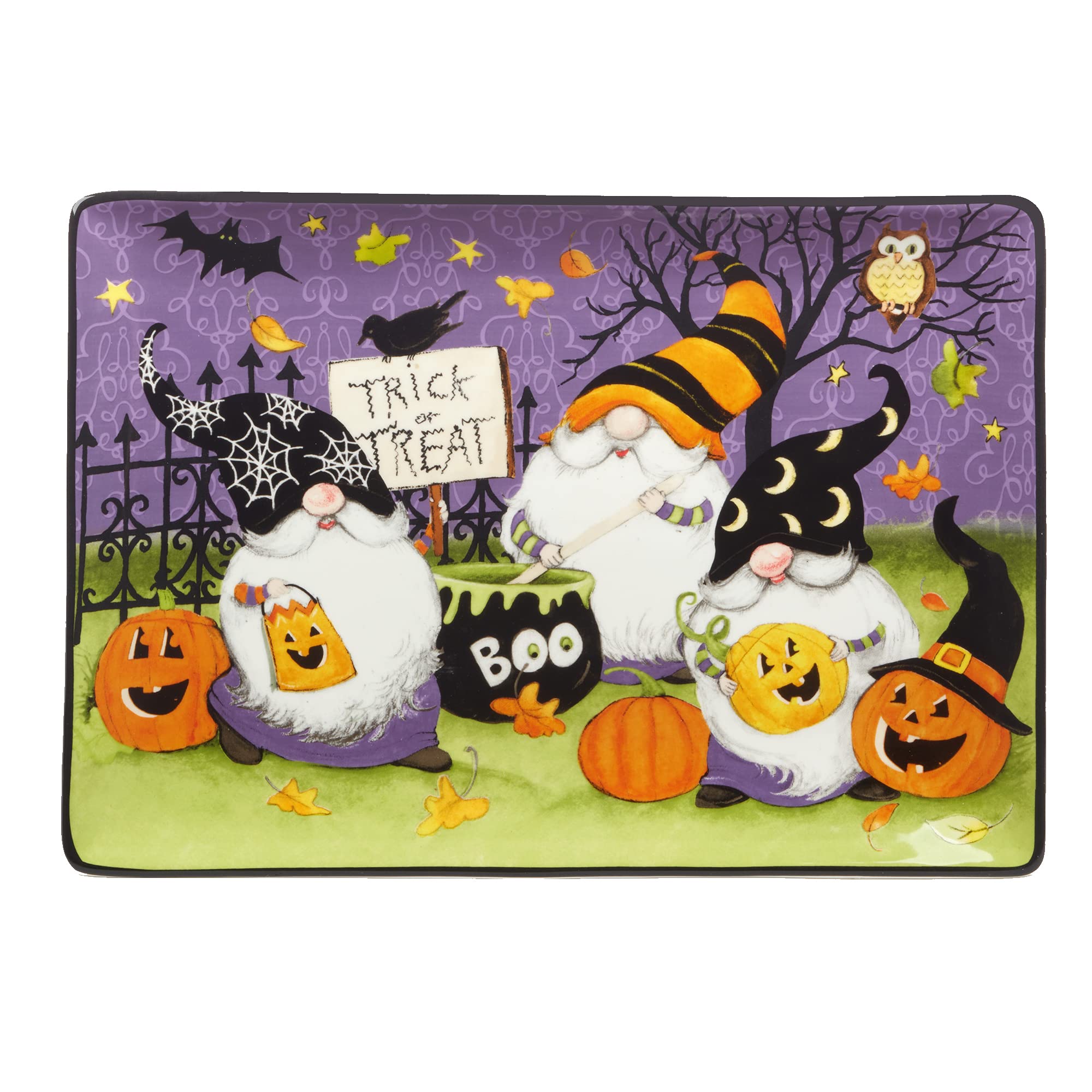 Certified International Halloween Gnomes Rectangular Platter, 14" X 10", Multicolored, Large