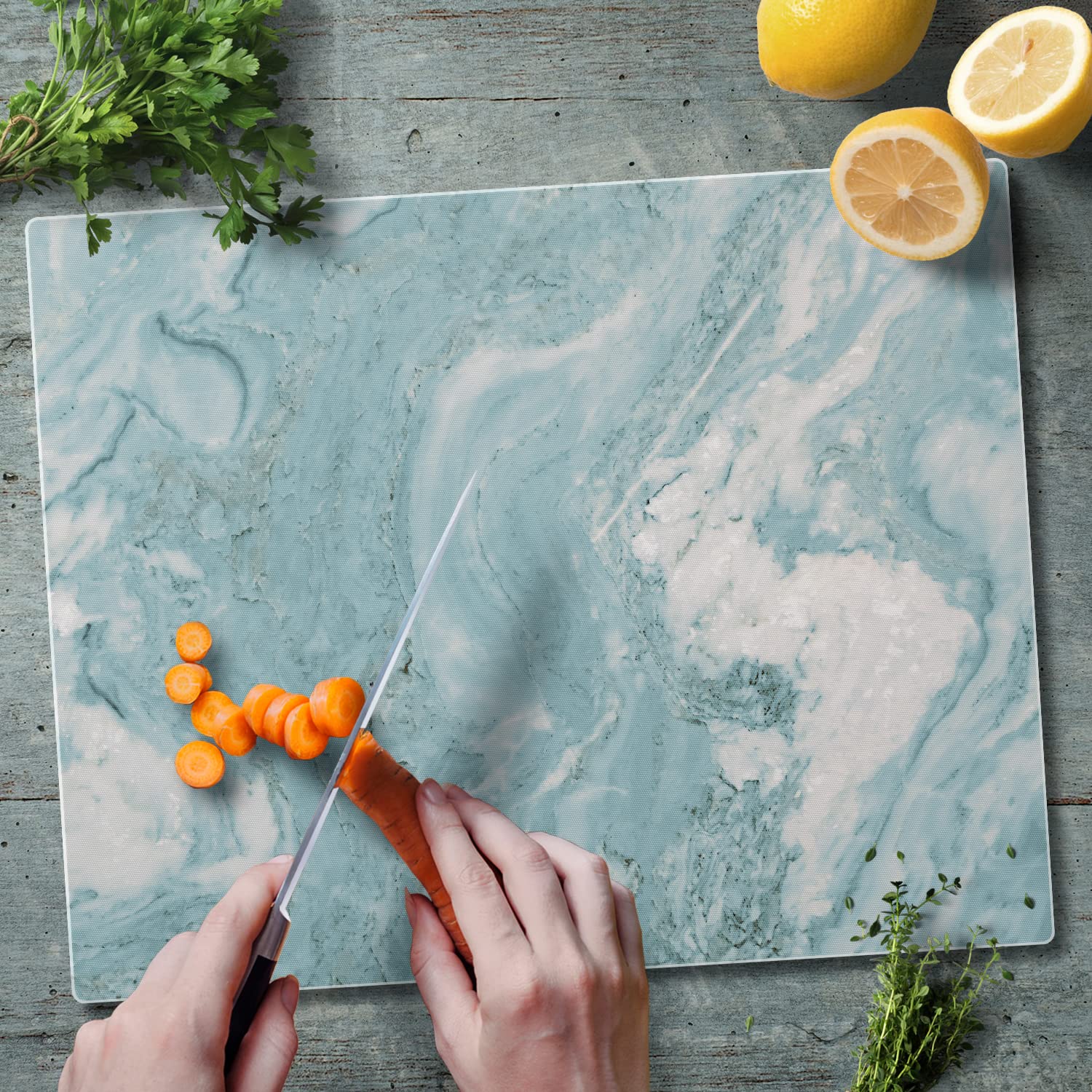 CounterArt Teal Quartz Design 3mm Heat Tolerant Tempered Glass Cutting Board 15β x 12β Manufactured in the USA Dishwasher Safe
