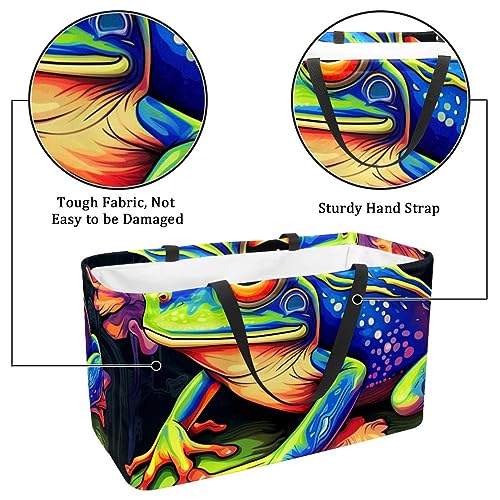 Reusable Grocery Bags Boxes Storage Basket, Red Eye Frog Pattern Collapsible Utility Tote Bags with Long Handle