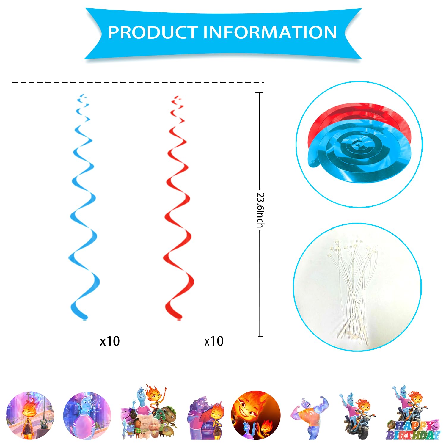 brupthay Elemental Party Decorations Hanging Swirls, Elemental Birthday Party Supplies Foil Ceiling Swirls Streams Elemental Birthday Decorations, Animation Movie Elemental Birthday Decors
