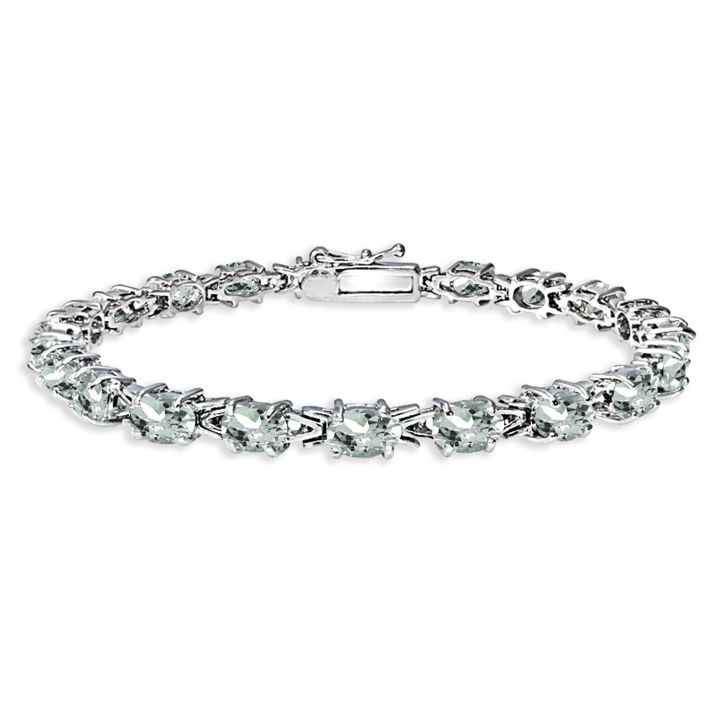 B. BRILLIANT Sterling Silver Light Aquamarine 6x4mm Oval-cut Link Tennis Bracelet for Women