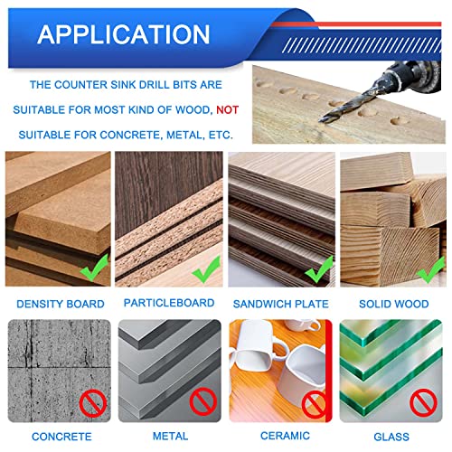 Countersink Drill Bits Set - 1/4 Inch Hex Shank Tapered Drill Bits, Quick Change Wood Woodworking Counter Sinker Drill Bit with Hex Wrench Screw Pilot Hole Drilling Tools for Wood Plastic,4Pcs