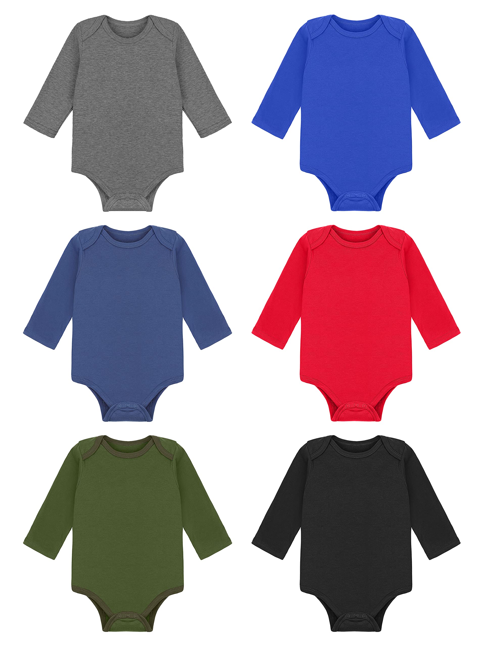 Cooraby 6 Pack Unisex Babies' Long-sleeve Thermal Bodysuits Solid Plain One-pieces Onesie Soft Cotton for Baby Boys Girls