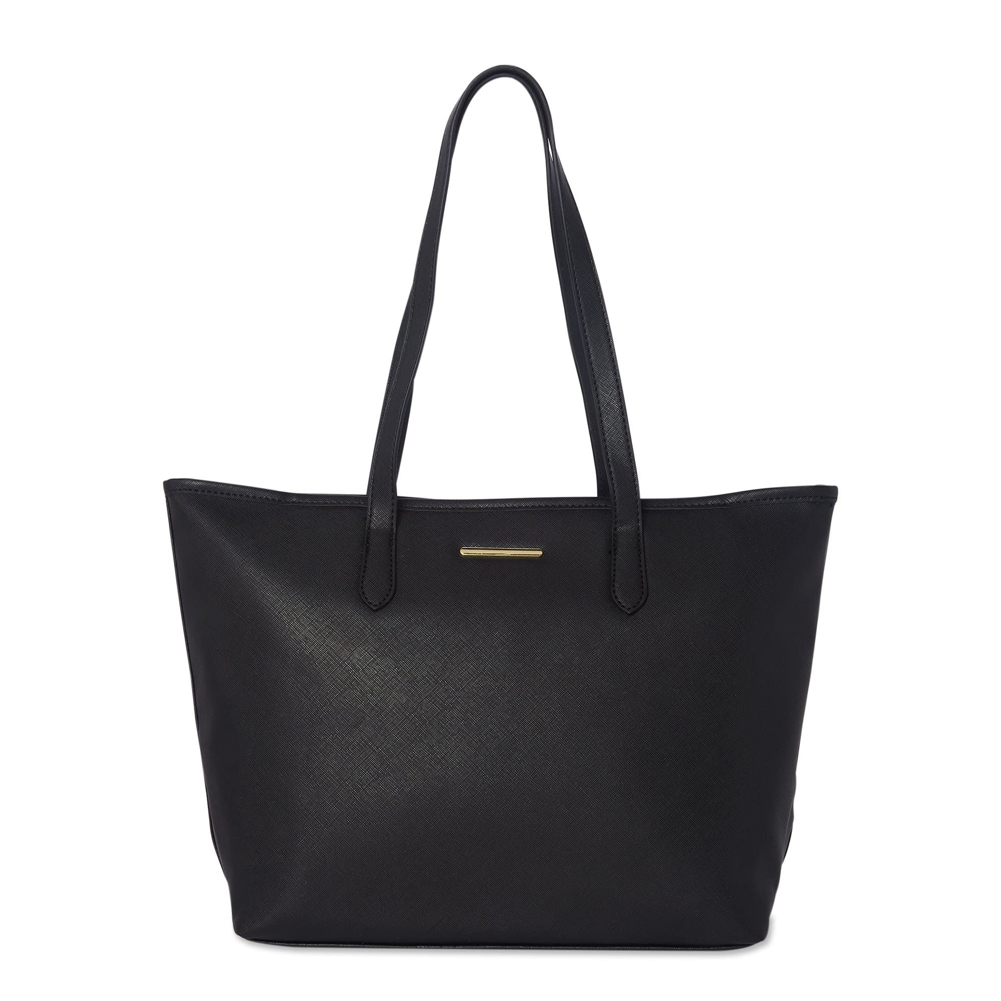Time Tru Women's Faux Leather Vegan 3-Piece Handbag Set Tote, Wristlet and Wallet (Black Saffiano)