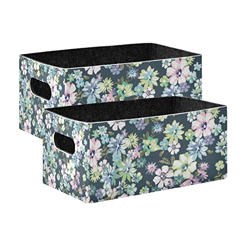 Kcldeci Navy Pink Floral Foldable Storage Bin Basket Set [2-Pack] Fabric Collapsible Organizer Storage Cube Box For Home Office Closet