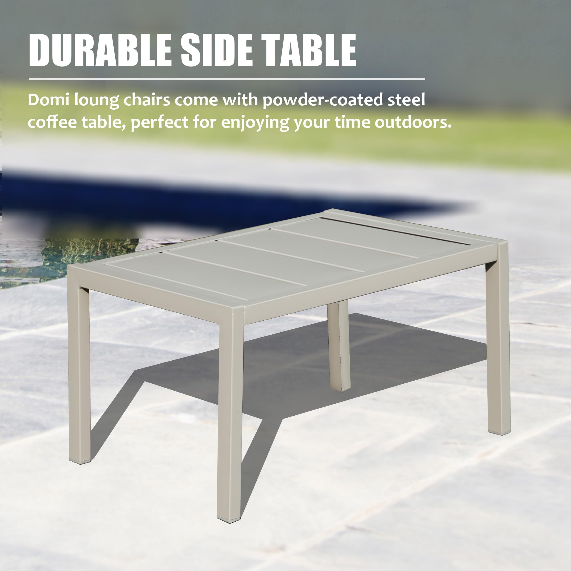 Domi Patio Chaise Lounge Set of 3, Aluminum Pool Lounge Chairs with Side Table and Wheels, Textilene Padded Adjustable Recliner All Weather for Patio Deck Poolside Beach Yard, Lawn, Khaki