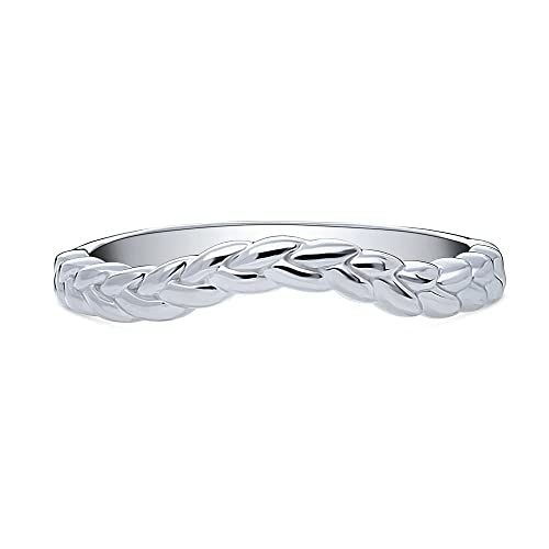BERRICLE Sterling Silver Woven Wedding Rings Curved Band for Women, Rhodium Plated Size 6